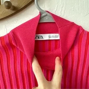 Zara | Dresses | Zara Two Tone Pink Orange Ribbed Knit Bodycon Mock ...